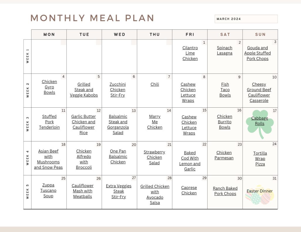 March Meal Plan Made Simple and Easy - Graceful Duo